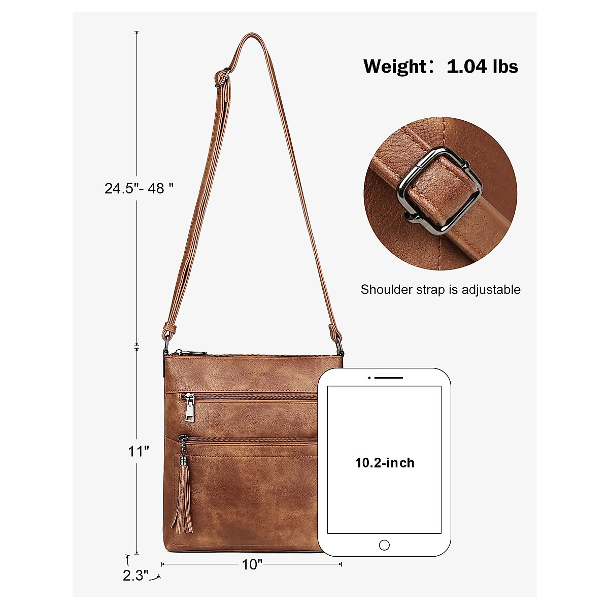 MASINTOR Crossbody Purses for Women, Multi Pocket Casual Crossbody Bag, Adjustable Strap Shoulder Bag with Tassel