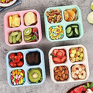 Waritili 4 Pack Snack Containers - Stackable Bento Boxes with 4 Compartments, Reusable Divided Food Containers for Party, Work, Travel, BPA FREE