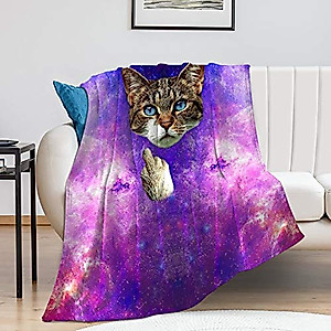 Flannel Fleece Blanket Light-Weight Throw Blanket Smothness Beach Blanket Cat Middle Finger Cosmos Pattern Air-Conditioned Quilts for Home Decoration (30 x 40 Inches)