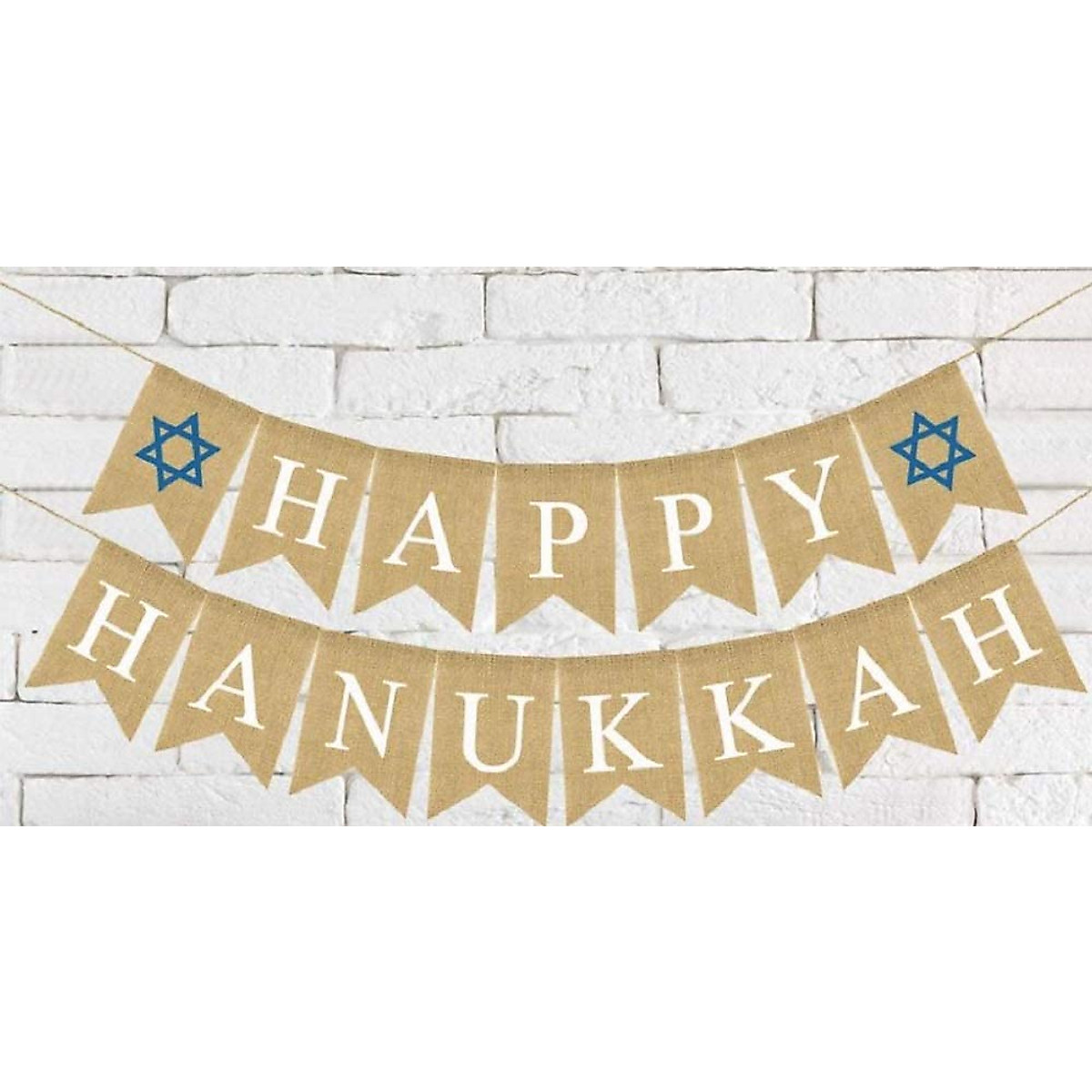 Happy Hanukkah Banner Chanukah Decorations - Judaica Burlap Party Garland Bunting - Ready to Hang Hanukkah Garland - Festive Decor Photo Prop Backdrop by Jolly Jon
