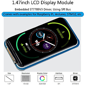 waveshare 1.47inch Round LCD Display Module for Arduin/Raspberry Pi/STM32, IPS Screen Monitor 172x320 Resolution,SPI Interface 262K RGB Colors, Clear and Colorful Displaying Effect