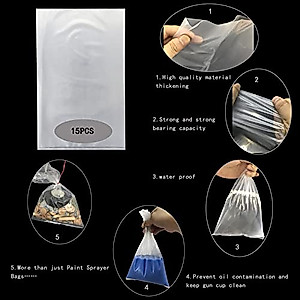 15 Pieces Sprayer Cup Liners,Paint Sprayer Bags,Paint Sprayer Parts Transparent Spray Gun Cup Canister Liners for HVLP Paint Sprayer Paint Sprayer Accessories (15, 7 x 11.8 inch)