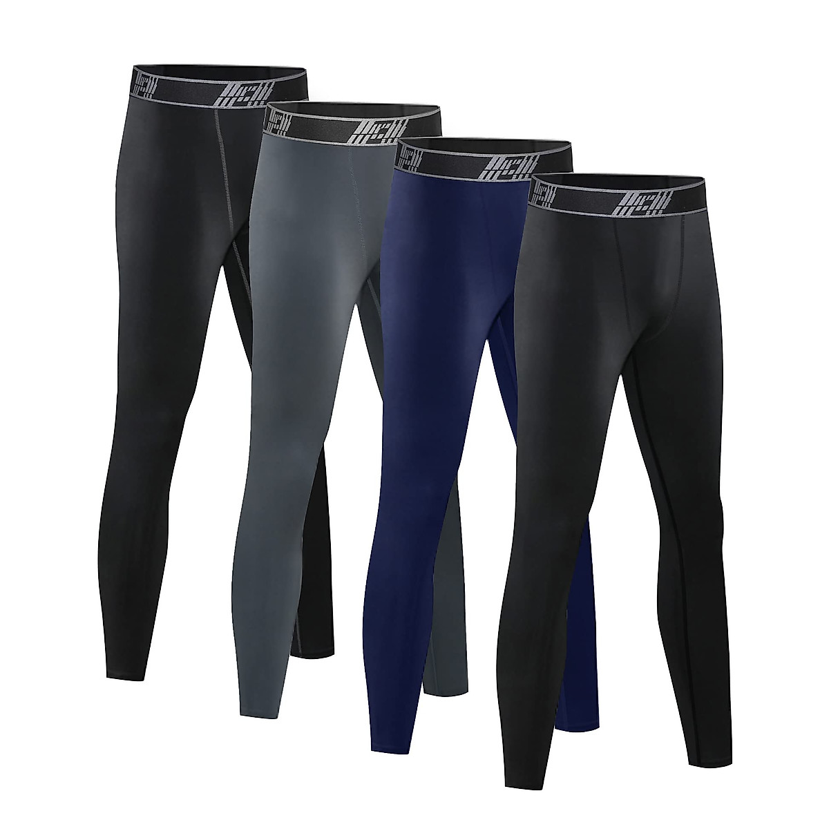HOPLYNN 4 Pack Youth Boy’s Compression Pants Leggings Tights Quick Dry Athletic Base Layer Under Pants Gear for Kid’s Football Basketball Sports -2 Black 1 Blue 1 Grey-M
