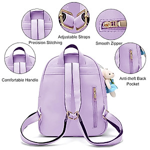 Cute Small Bag for Teen Girls Leather Bookbag Mini Purse Backpack Shoulder Bag with Cartoon Bear Keychain
