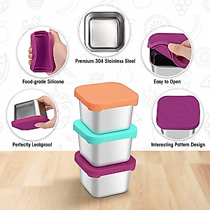 3Pack 6oz Stainless Steel Snack Containers, Small Metal Food Storage Container with Silicone Lids, Leakproof Snack Lunch Container for Office, Travel