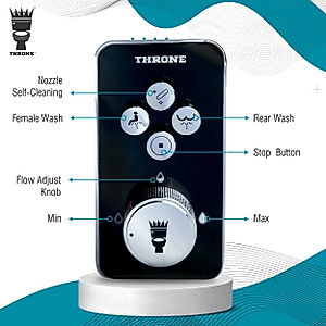 Throne Bidet Attachment for Toilet – USA Patented - Non-Electric Self Cleaning Water Sprayer Toilet Bidet Double Nozzle (Frontal & Rear Wash) Bidet Toilet Seat Attachment, Easy Install (Black)