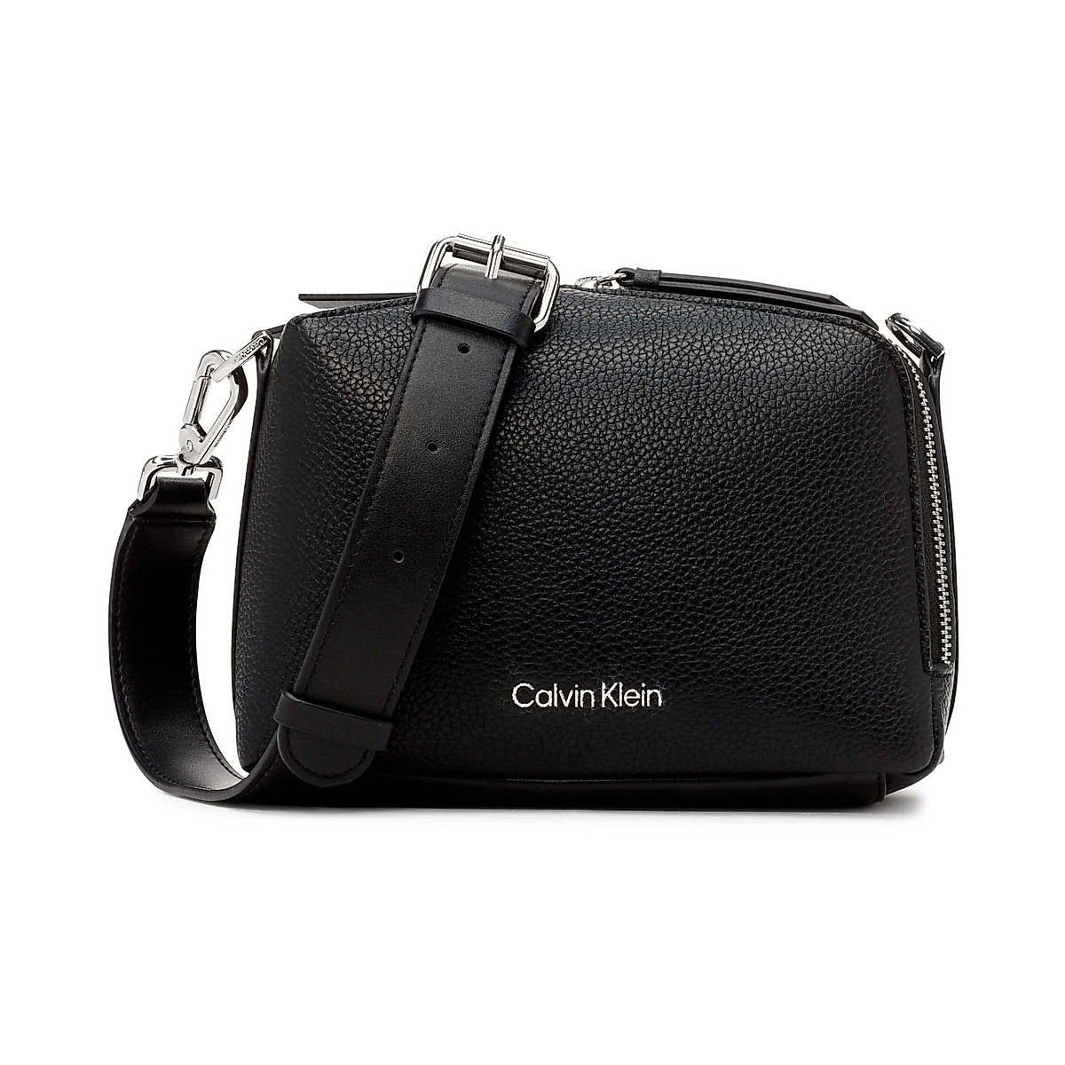Calvin Klein Brenda Top Zip Crossbody, Black/Silver
