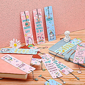 12 Pieces Unicorn and Rainbow Theme Bookmarks with 12 Pieces Metal Charms, Inspirational Quotes Bookmarker Unicorn Page Markers for School Reading Boys Girls Teens and Adults