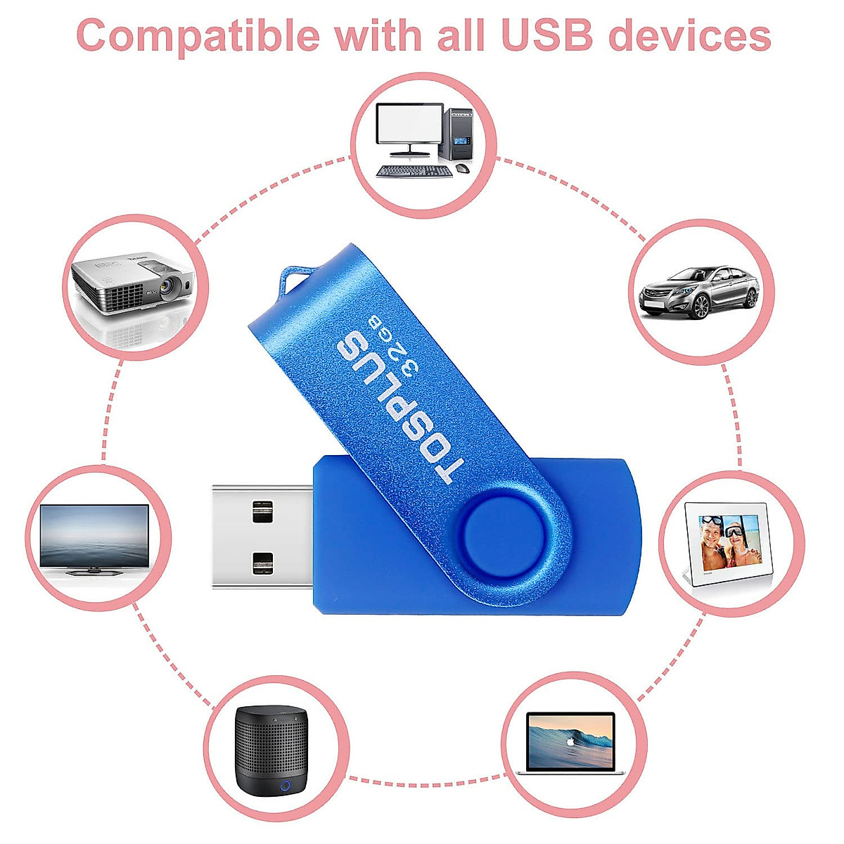 TOSPLUS 2 Pack 32GB USB Flash Drive USB 2.0 Thumb Drives Memory Stick Data Storage Jump Drive Swivel Design (Black/Blue)