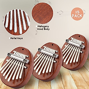 15 Pcs 8 Key Mini Kalimba Portable Thumb Piano Tiny Wood Finger Piano Oval Shape Marimba Instrument Small Pocket Musical Gifts for Kids Adults Beginners, Ropes and Chains Thanksgiving Christmas Gift