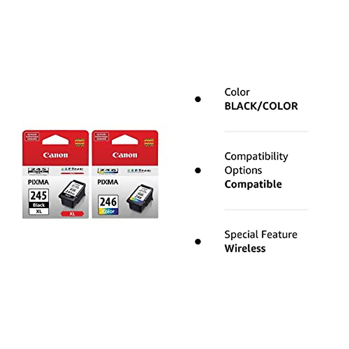 Canon PG-245 XL High Capacity Black Ink Cartridge (8278B001) + Canon CL-246 Color Ink Cartridge (8281B001)