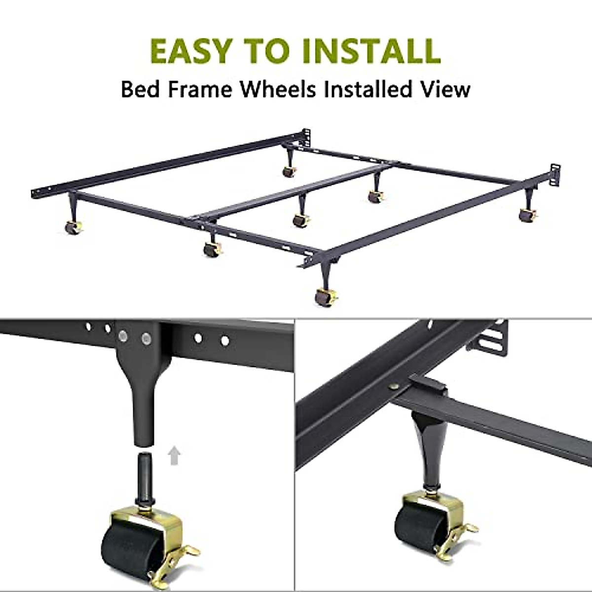 IRENPORU 6 PCS Bed Frame Wheels,Bed Rollers,Bed Casters,Heavy Duty Locking Metal Casters for Bed Replacement Parts, for Bed Frame Socket,Furniture