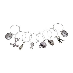 Palm City Products Sports Themed Wine Charms - 8 Piece Wine Charm Set - Great Gift for Sports Fans
