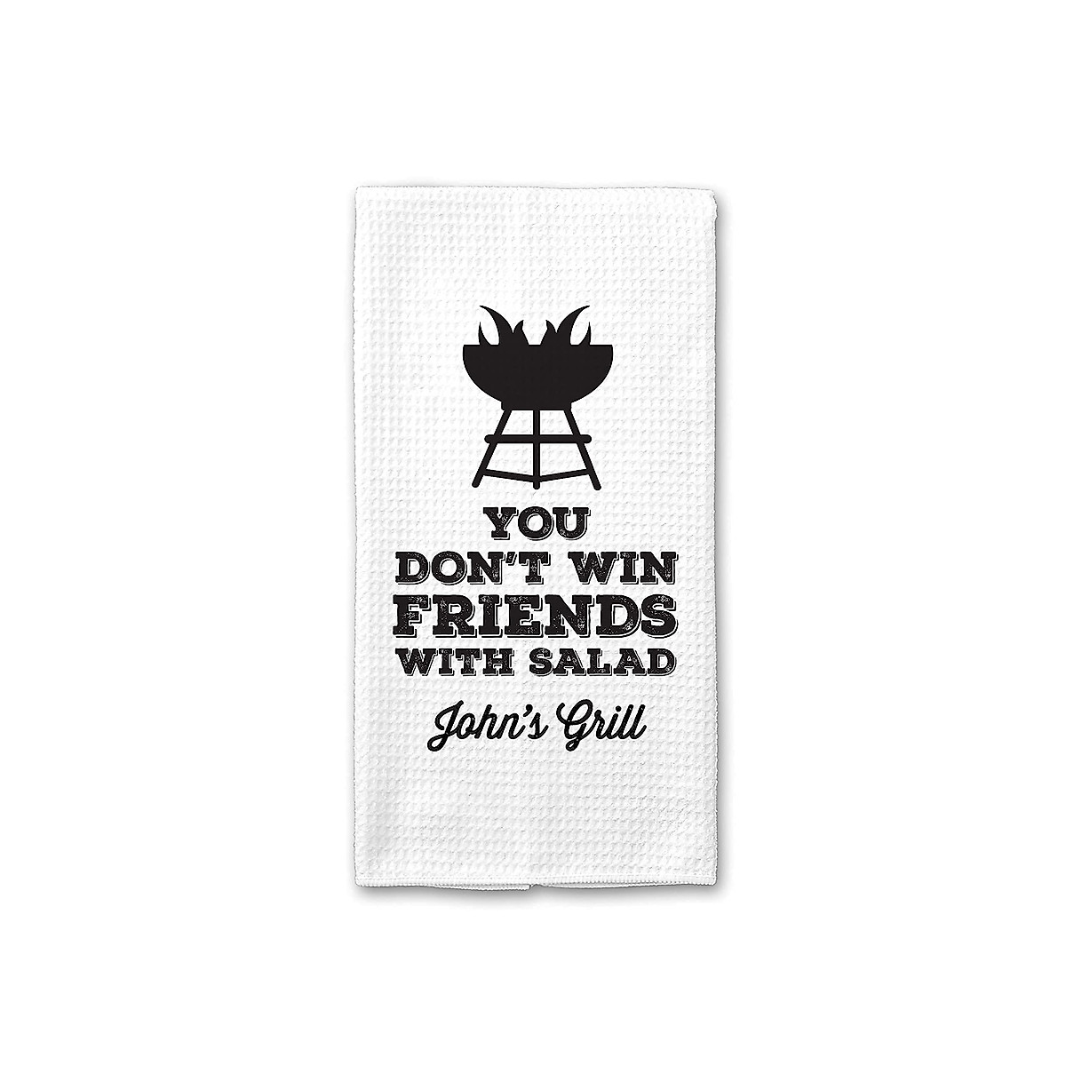 Personalized You Don't Win Friends With Salad Kitchen Towel | Custom Waffle Weave Dish Towel | Personalized Kitchen Towel | Men Grilling Gift | Personalized Dish Towel | Barbecue Gift | Men's Gift