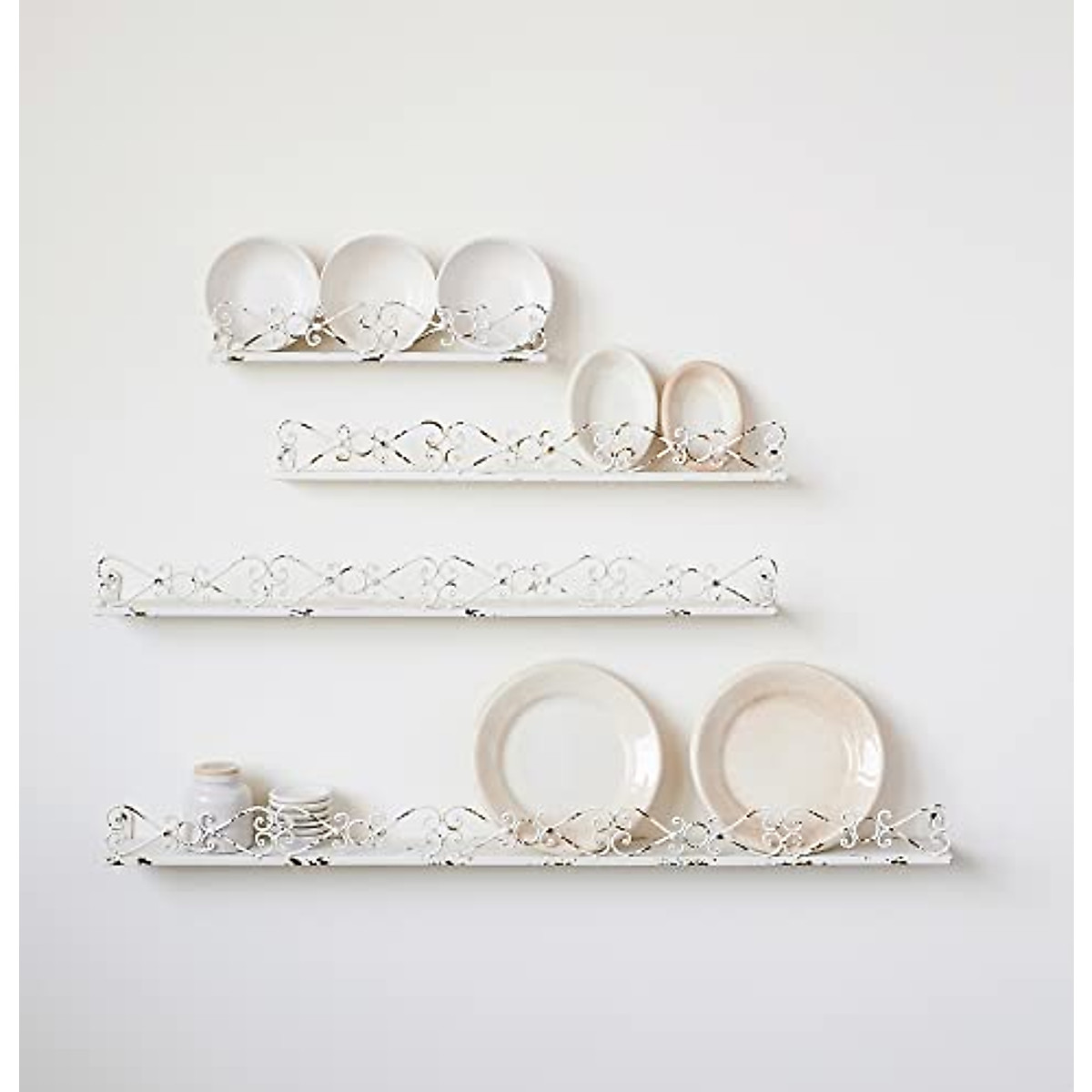 Creative Co-Op Farmhouse Decorative Iron Ledges, Distressed Cream, Set of 4 Sizes