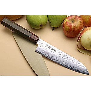Yoshihiro VG-10 46 Layers Hammered Damascus Santoku Japanese Multipurpose Chef Knife (Rosewood Handle) (Rosewood Handle)