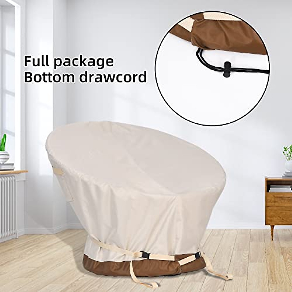 Papasan Chair Cover, 420D Thicken Waterproof Outdoor Papasan Pation Chair Covers, Papasan Chair Slip Covers With Handles, Ventilation Holes, Adjustable Fixed Wind Straps-54" Dia × 39" Height, Beige