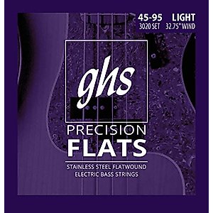 GHS Strings 3020 Short Scale 4-String Bass Precision Flats, Stainless Steel Flatwound, 32.75" Winding, Light (.045-.095)
