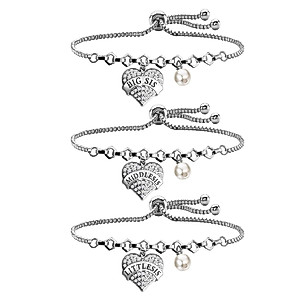 WSNANG Sister Jewelry Big Sis Middle Sis Little Sis Heart Pendant Bracelet/Lariat Y Necklace Set for Sister Best Friend (Slider Bracelet 3)