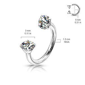 Amelia Fashion 16 Gauge Prong Set Round CZ Internally Threaded Circular Barbell/Horseshoe 316L Surgical Stainelss Steel (Choose Color) (Gold/Clear)