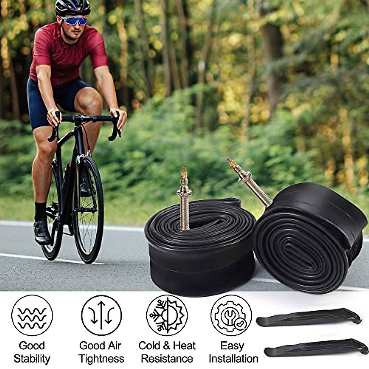 LotFancy 700C Bike Tubes, 2Pcs 700x35/43c Road Bike tube, 48mm Presta Valve, 700x35C 700x38C 700x40C 700x42C 700x43C Bicycle Tire Tubes, 40-622 28" x 1-5/8 x 1 1/2 Tube