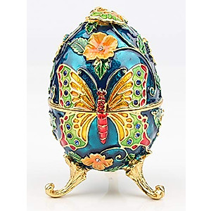 SEVENBEES Hand Painted Decorative Faberge Egg Hinged Jewelry Trinket Box Gift for Home Decor