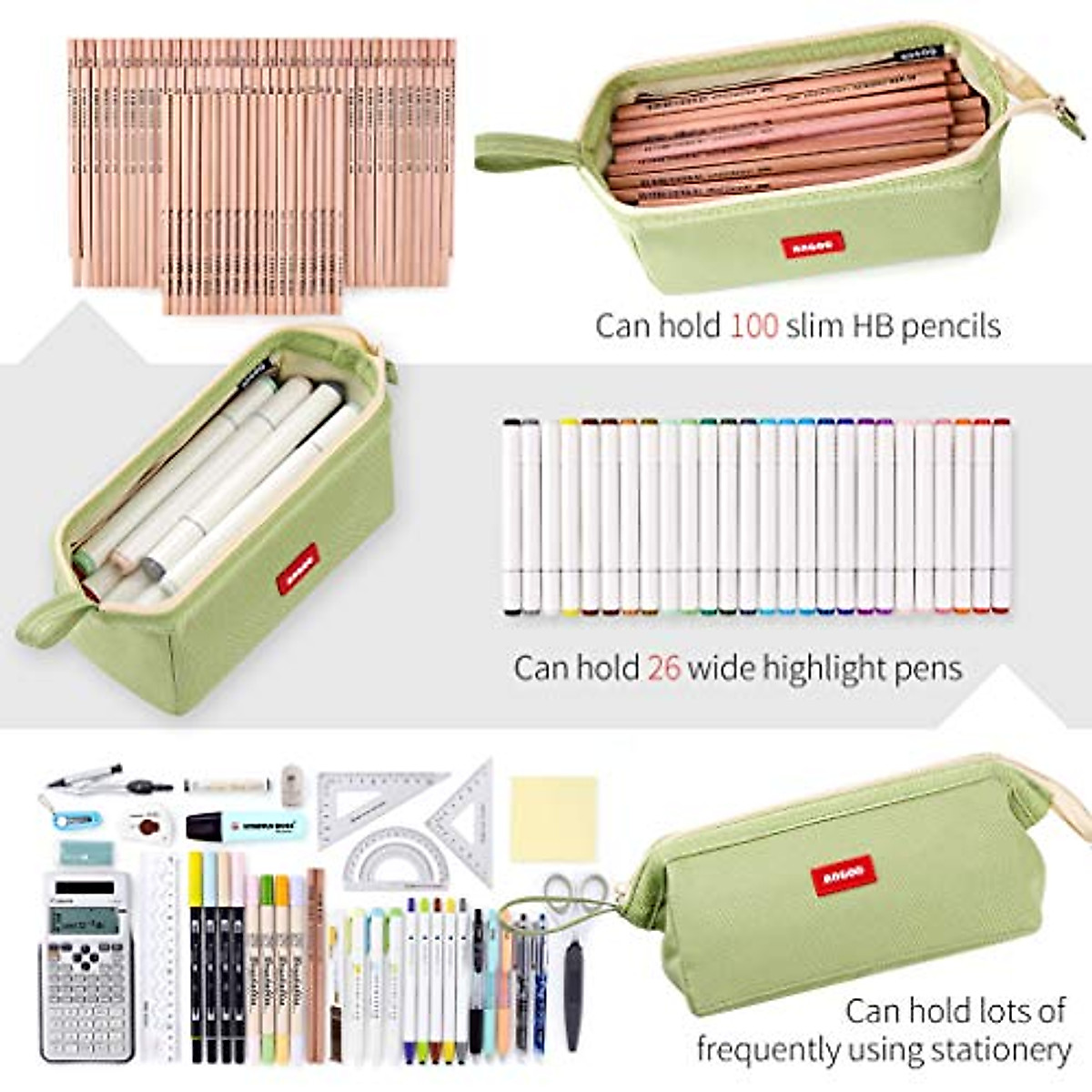 CICIMELON Pencil Case Large Capacity Pouch Pen Bag for School Teen Girl Boy Men Women (Green）