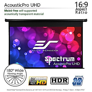 Elite Screens Spectrum AcousticPro UHD 100-inch Motorized Projector Screen Electric Projection screen 16:9 4K Moiré-Free Sound Transparent Perforated Weave Drop Down for Home Theaters Offices