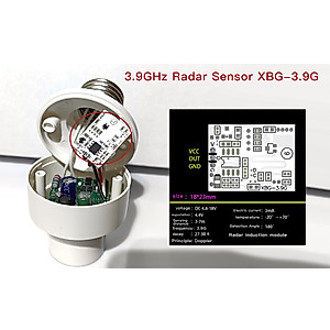 Motion Sensor Light Socket, Radar Motion Screw LED CFL Incandescent Bulb Adapter, Outdoor Indoor Garage Light, for Basement