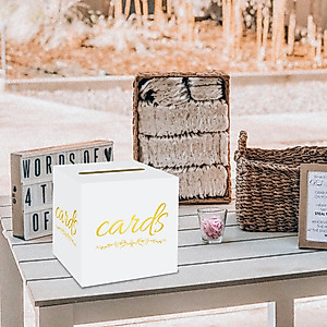 Laroder 1 Pack White Card Box Wedding Card Box Cardboard Card Box for Party Bridal Baby Shower Retirement Funeral Birthday Card Box Gold Card Box Graduation Card Box Holder Raffle Box