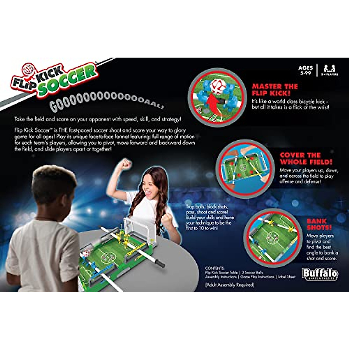 Buffalo Games - Flip Kick Soccer - Fast Paced Dexterity Game - Spinning Soccer Head to Head - Great for Family Game Night - Ages 5 and Up