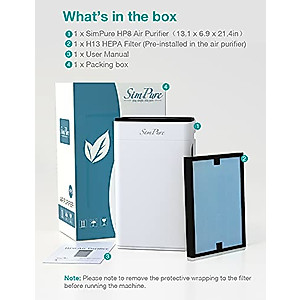 SimPure HP8 Air Purifier for Home Large Room & Bedroom & Office, Quiet True HEPA Filter Air Cleaner for Allergies, Pets, Smokers, Eliminates Allergens, Smoke, Odors, Dust, Pets Hair Dander, Mold