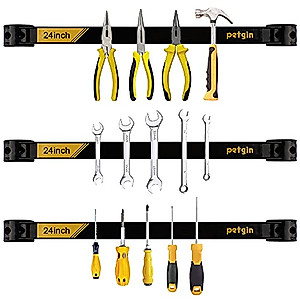 Petgin Magnetic Tool Holder 24 Inch 3 Pack Heavy Duty Magnet Tool Bar Strip Rack Wall Mount for Tool Box Organizers and Storage (With Buckle,Splicing Installation
