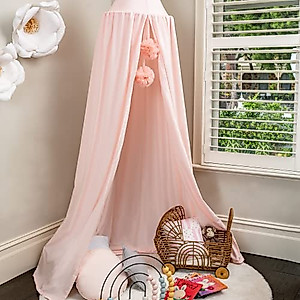 Posh Winkles Princess Bed Canopy for Girls Room with pom poms - Kids Canopy Bed, Reading Nook for Kids, Princess Room Decor, Crib Canopy Bed Curtains, Toddler Bed Canopy, Pink Canopy for Girls Bed