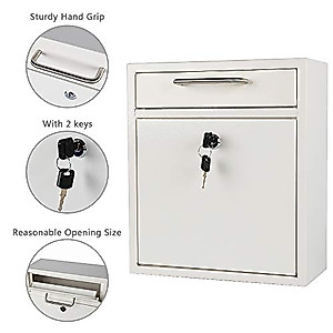 KYODOLED Steel Key Lock Mail Boxes Outdoor,Locking Wall Mount Mailbox,Security Key Drop Box,12H x 10.51L x 4.68W Inches,White Large