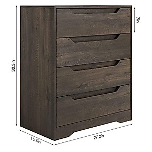 HOSTACK Modern 4 Drawer Dresser, Chest of Drawers with Storage, Wood Clothing Organizer with Cut-Out Handles, Accent Storage Cabinet for Living Room, Bedroom, Hallway, Dark Brown