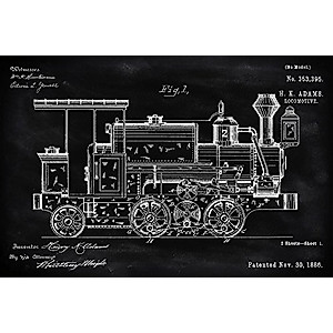 Lantern Press Blackboard Patent, Locomotive, (24x36 Wrapped Canvas, Wall Decor, Artwork)