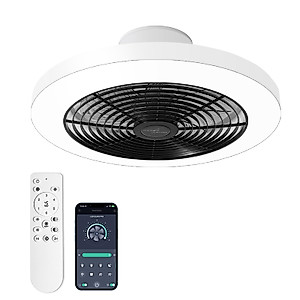 Rough sailor 19.7" Modern Ceiling Fan, Dimmable Low Profile Ceiling Fan, Stepless Colour Temperature Change and 6-Speed Bladeless Ceiling Fan, Black LED Ceiling Fan Lights