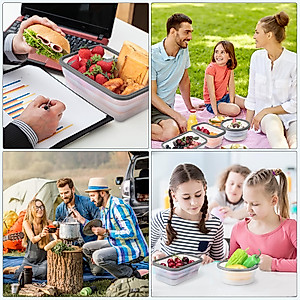 Dandat 12 Silicone Collapsible Food Storage Containers Foldable Silicone Lunch Container 6 Rectangle and 6 Round Airtight Collapsible Bowl with Lid Set for Kitchen Microwave (Translucence Gray)