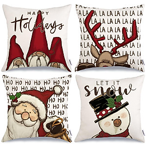 GEEORY Christmas Decorative Pillow Covers 18x18 Inch Set of 4, Gnomes Santa Claus Deer Snowman Winter Holiday Farmhouse Cushion Cases Xmas Decoration for Home GA313-18