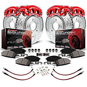 Power Stop Front and Rear KCH11326 Z23 Daily Driver Brake Pad Rotor Caliper and Hose Kit
