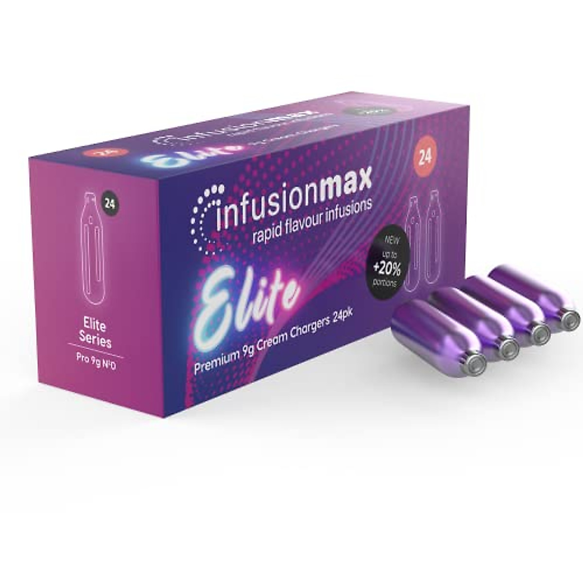 InfusionMax Elite Whipped Cream Chargers 600 packs (24 cartridges x 25 boxes), 9 grams Pure Culinary Gas, Compatible with Standard Whipped Cream Dispensers