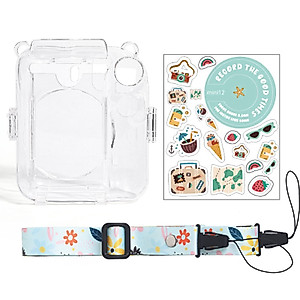 Kimyoaee Mini12 Clear Case Bundle Set for Fujifilm Instax Mini 12 Instant Camera Accessories with Films Pocket Picture Holder, Sticker Decal, Adjustable Shoulder Strap