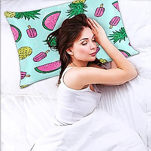 Pineapple Watermelon Popsicle Satin Pillow Cases Silk Satin Pillowcase for Hair and Skin Standard Set of 2 Super Soft Silk Pillowcase with Envelope Closure (20x26 in)