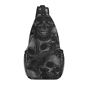 Cool Skull Crossbody Sling Backpack For Men Women,Shoulder Chest Daypack Bag For Travel Hiking