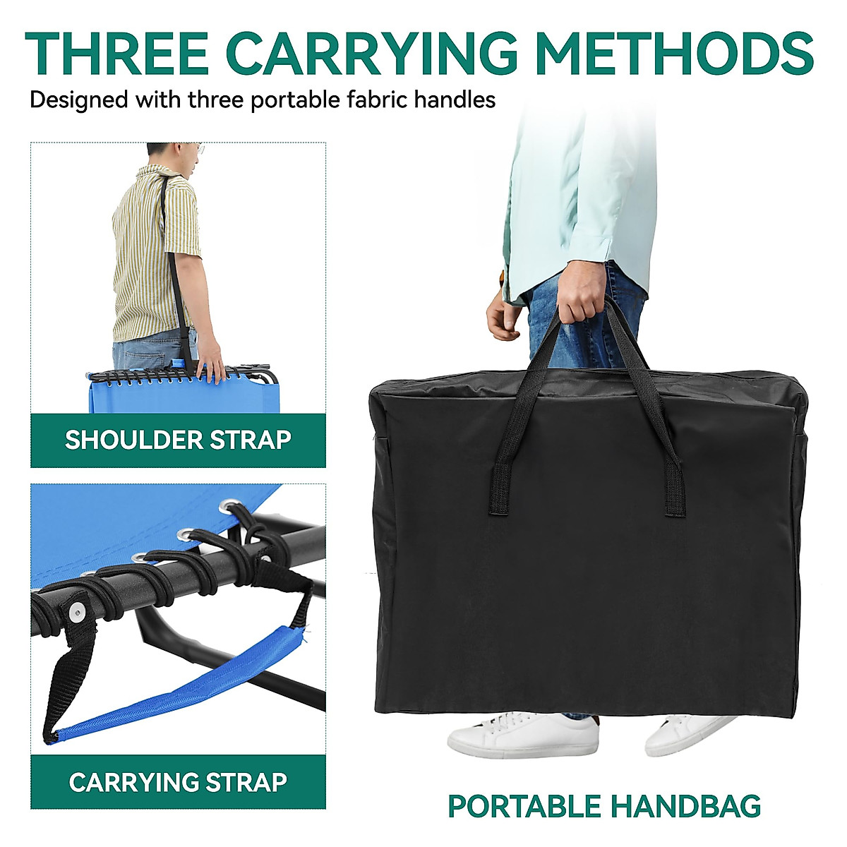 YITAHOME Patio Lounge Chair, Portable Reclining Chairse Lounge Folding Camping Cot 5 Posistion Adjustable w/Head Pillow & Portable Handbag for Camping, Pool, Beach and Patio, Blue