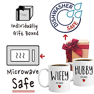 EST 2023 Husband Wife Mug Gift, Hubby Wifey Mug Wedding Gift, Unique Wedding Gift for Couple, 2023 Engagement Mug Gift for Couples (white)