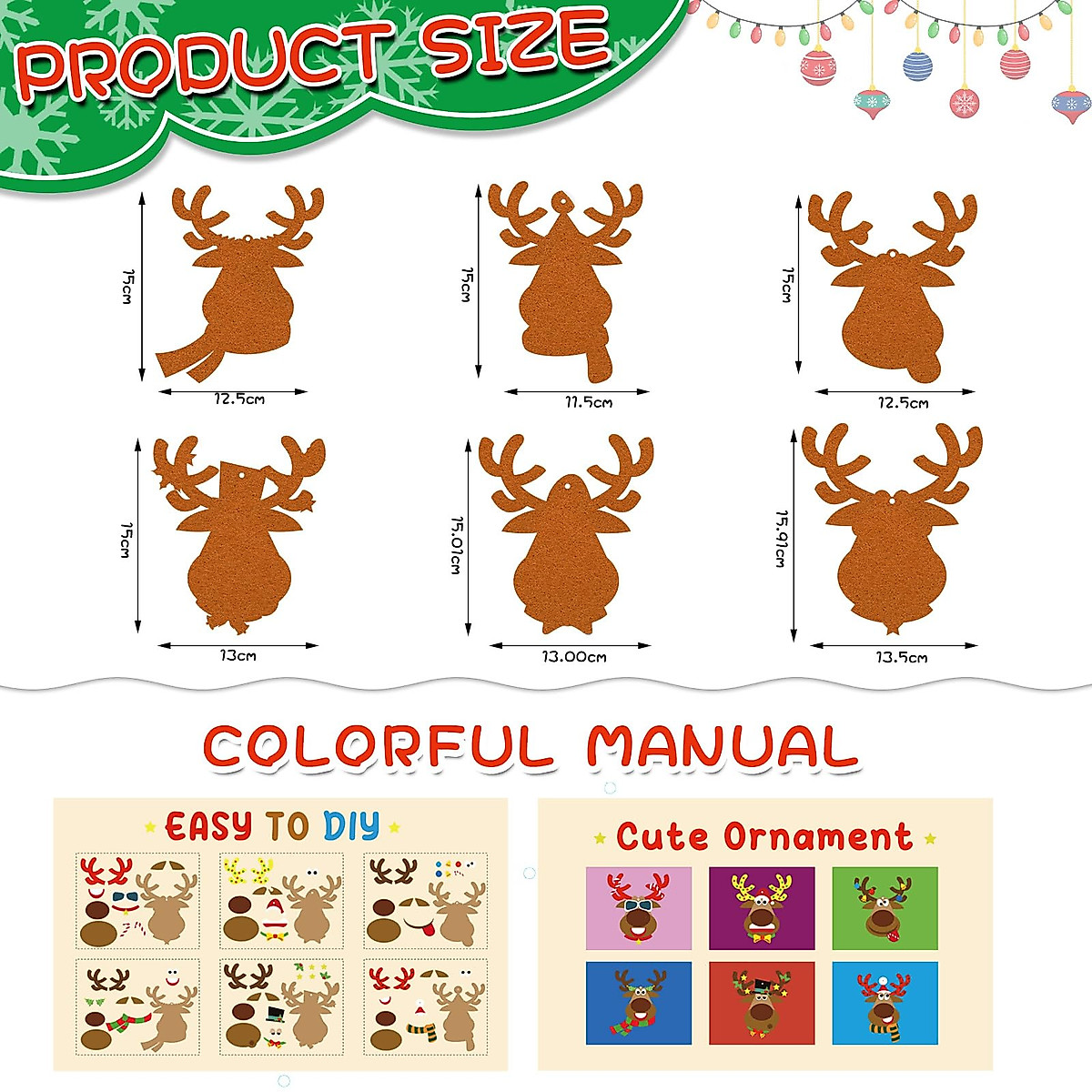 Poen 36 Pcs Christmas Felt Crafts for Boys Girls Christmas Elk Reindeer Ornaments Felt Crafts Kit Holiday DIY Art Craft for Xmas Tree Party Decoration Supplies