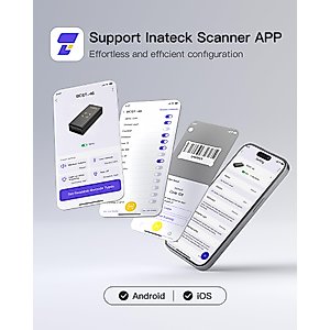 Inateck Barcode Scanner Bluetooth, 1D 2D QR Code Scanner Kabellos 2.4GHz, Portable Wireless Barcode-Scanner Laser, Mini Handscanner with APP and SDK, BCST-46