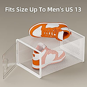 Ateboon X-Large Shoe Storage Boxes, 6 Pack Shoe Boxes Clear PlasticStackable Shoe Boxes with Lids, Space Saving Sneaker Storage for Sneakerheads Shoe Bin Shoe Containers, Fit for Men/Women US Size 13